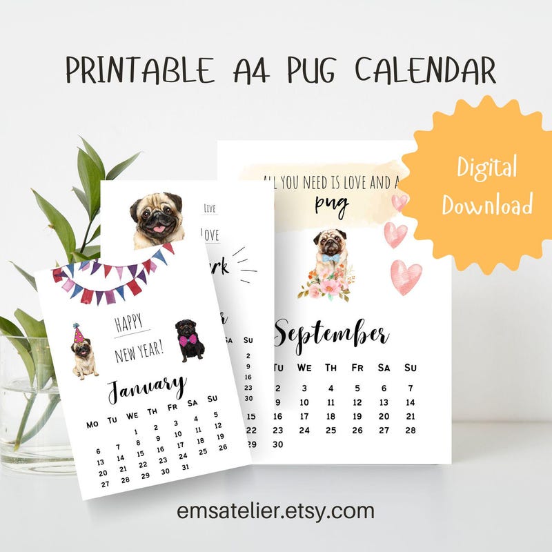 Pug Calendar - Etsy