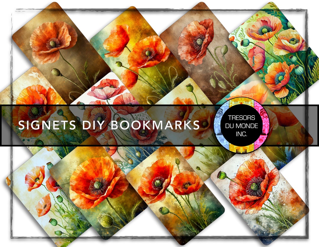 Digital Poppy Bookmark Set Shades of Red Green Yellow - Etsy