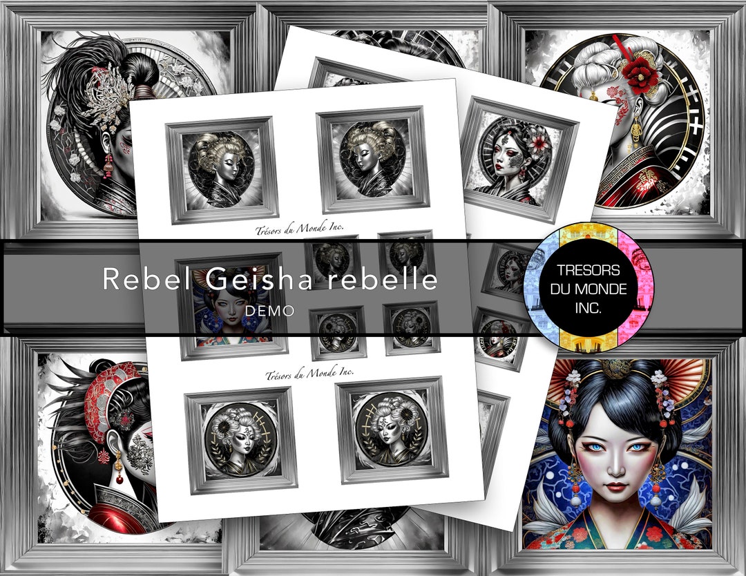 Miniature Geisha Portraits Digital Boards Rebel Geisha Silver Tones and ...