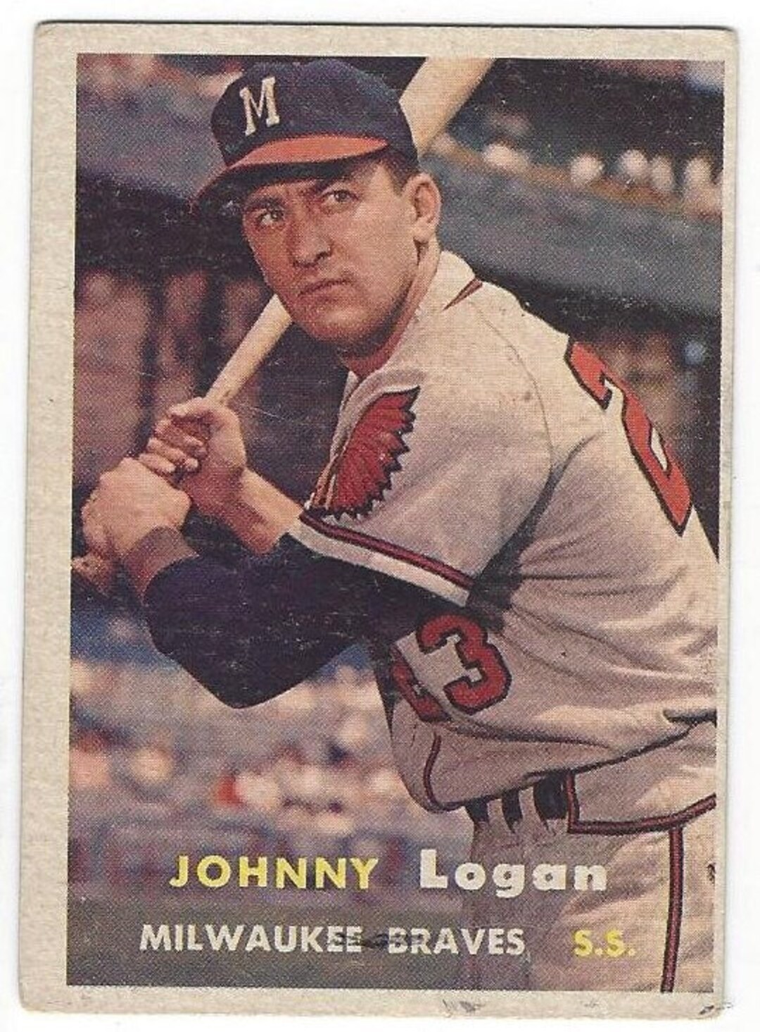 1957 JOHNNY LOGAN Milwaukee BRAVES Original Vintage Topps Baseball Card ...
