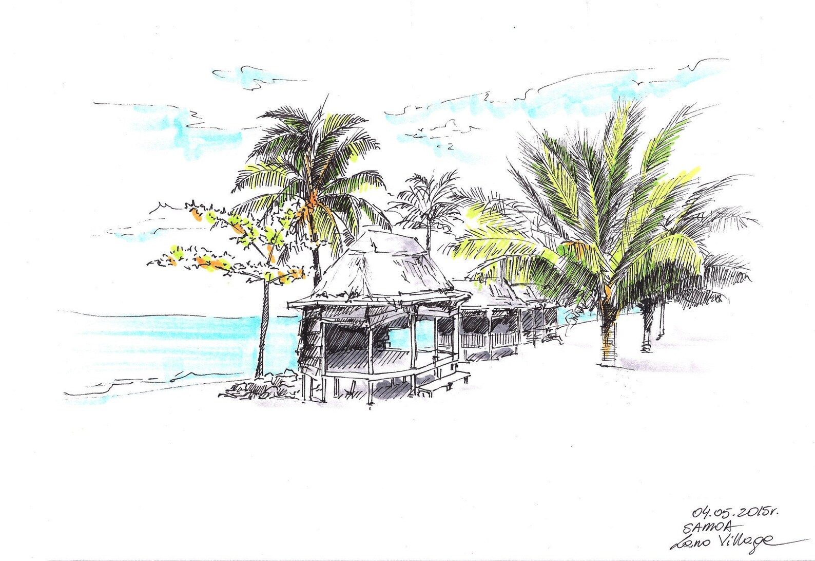 ORIGINAL ART Samoa Islands Beach Fales. Urban Sketch - Etsy