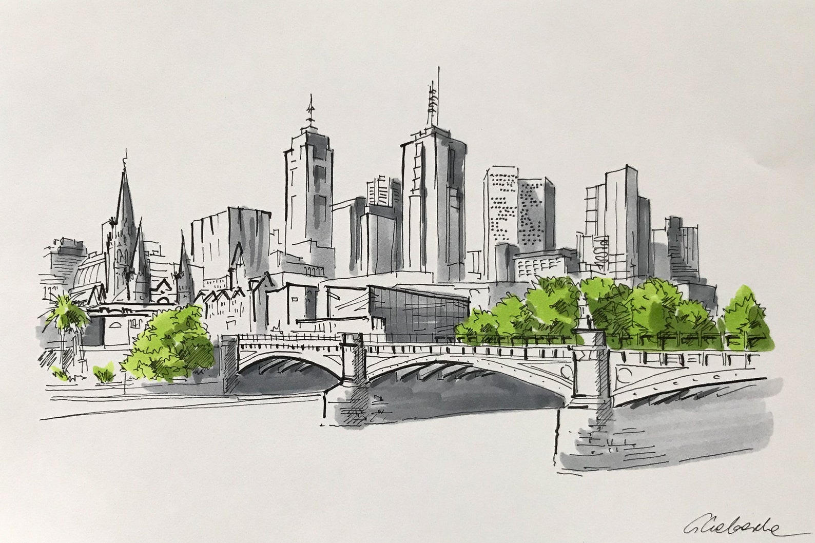 ORIGINAL ART Melbourne Australia. Urban Sketch. Architecture | Etsy