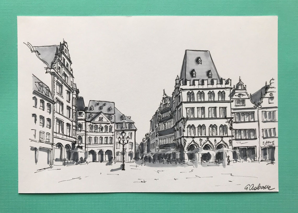 ORIGINAL ART - Trier, Germany. Urban Sketch. Architecture Illustration ...