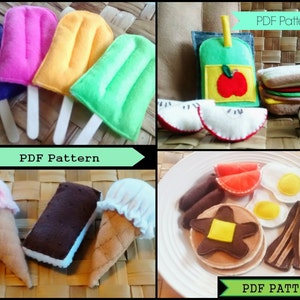 SET of 3 Felt Food PDF Patterns----breakfast, Lunch Sack Set, Ice Cream ...
