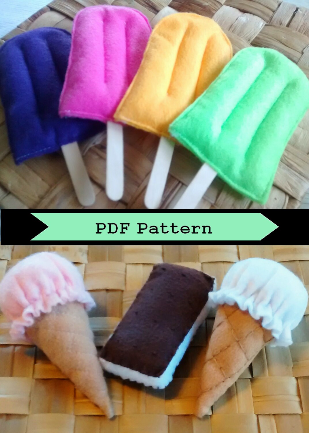 SET of 3 Felt Food PDF Patterns----breakfast, Lunch Sack Set, Ice Cream ...