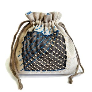 Mini Linen Drawstring Bag, Komebukuro or Kinchaku Satchel, Hand ...