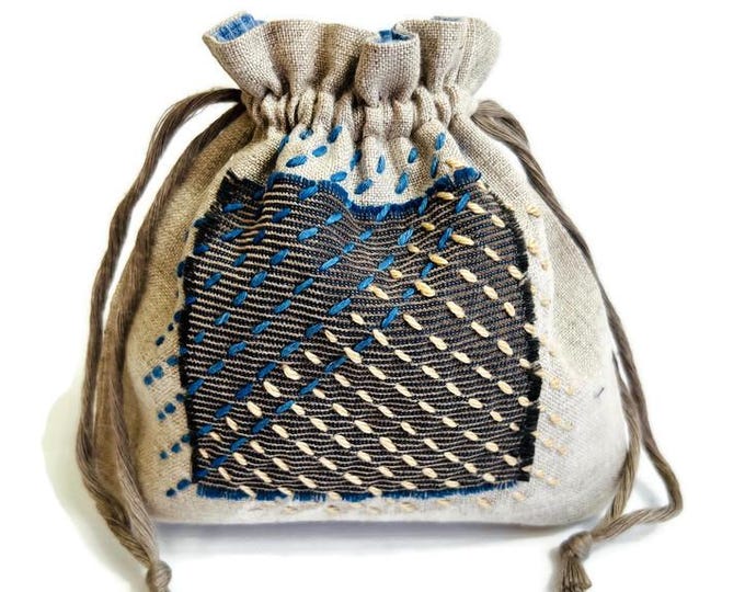 Mini Linen Drawstring Bag, Komebukuro or Kinchaku Satchel, Hand ...