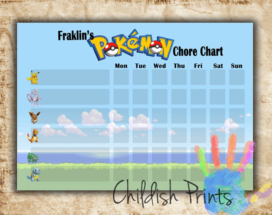 Pokemon Themed Chore/task Chart Charmander Pikachu Bulbasaur Squirtle ...