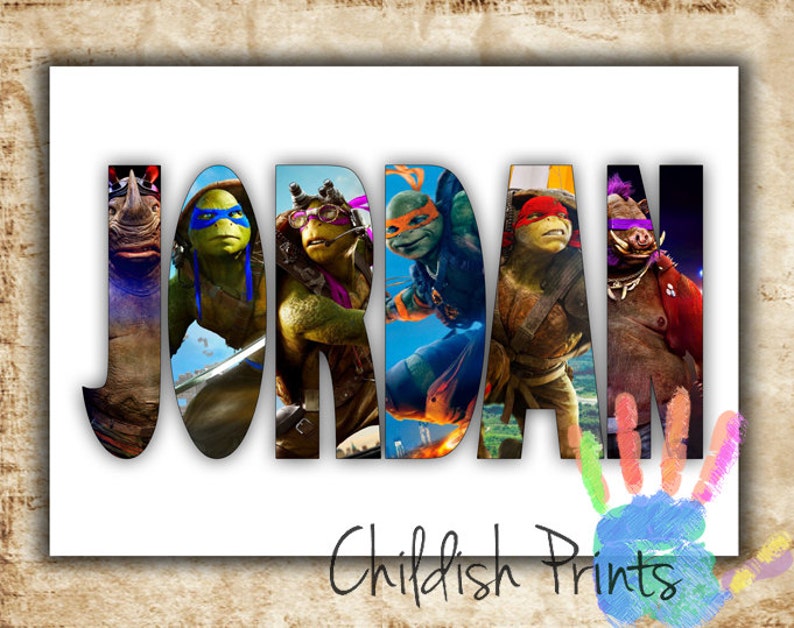Personalised TMNT Character Name Art Gift Idea Printable - Etsy