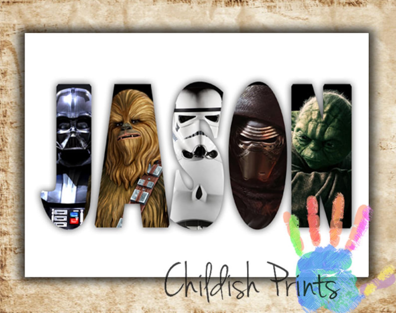 Personalised STAR WARS Character Name Art Gift Idea Printable | Etsy