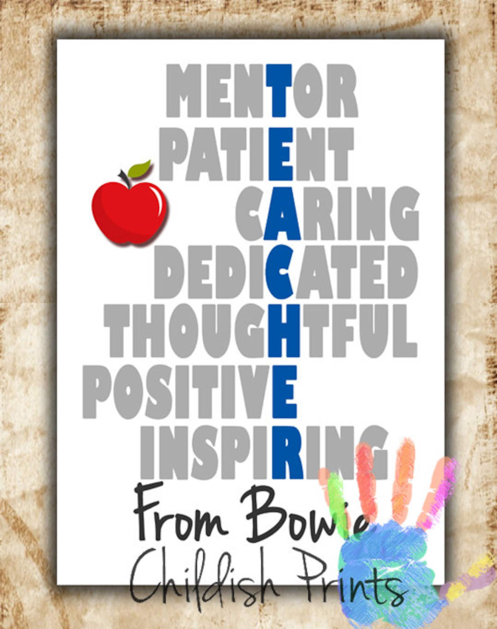 Custom Acrostic Poem TEACHER Print Personalised Teacher Gift - Etsy