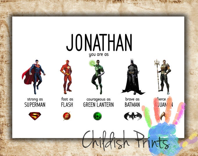 Custom SUPERHERO Name Print Personality Art Father's - Etsy