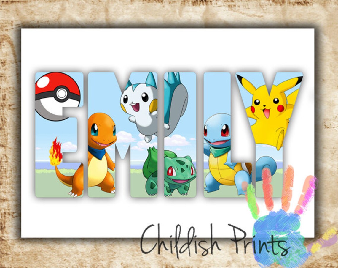Personalised POKEMON Character Name Print Art Gift Printable | Etsy