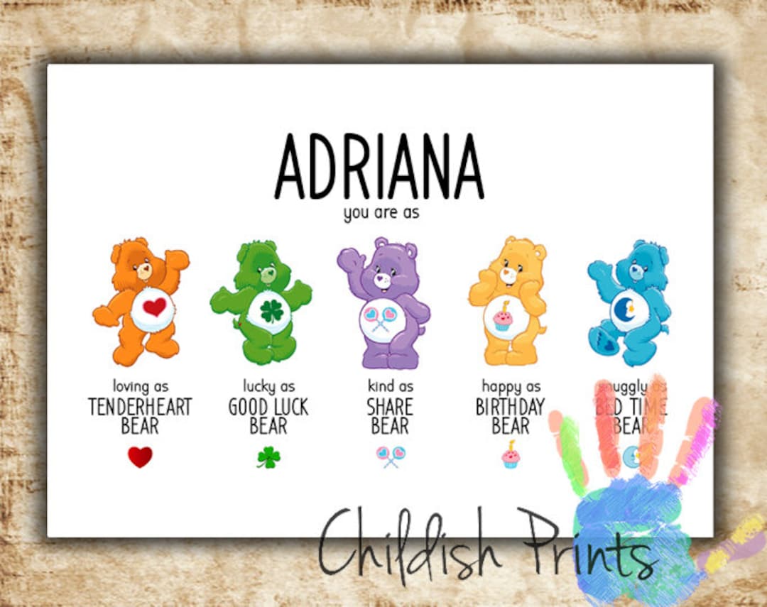 Custom CARE BEARS Name Print - Personality Art - Gift Idea - Birthday ...