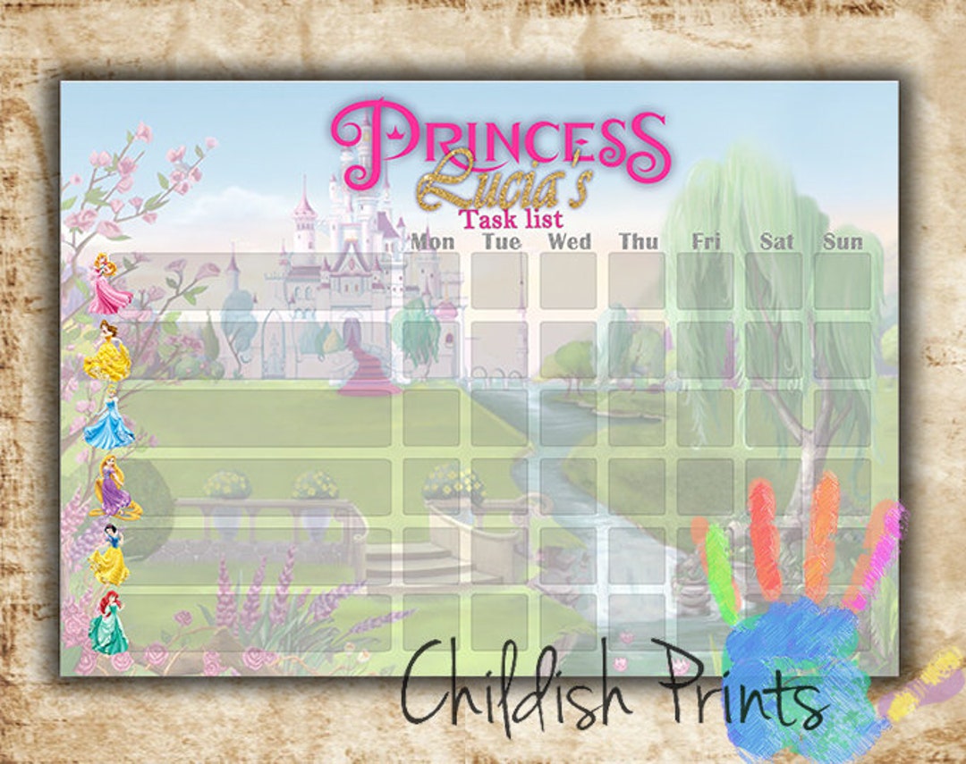 Princess Themed Chore/task Chart - Arial Belle Aurora Rapunzel Snow ...