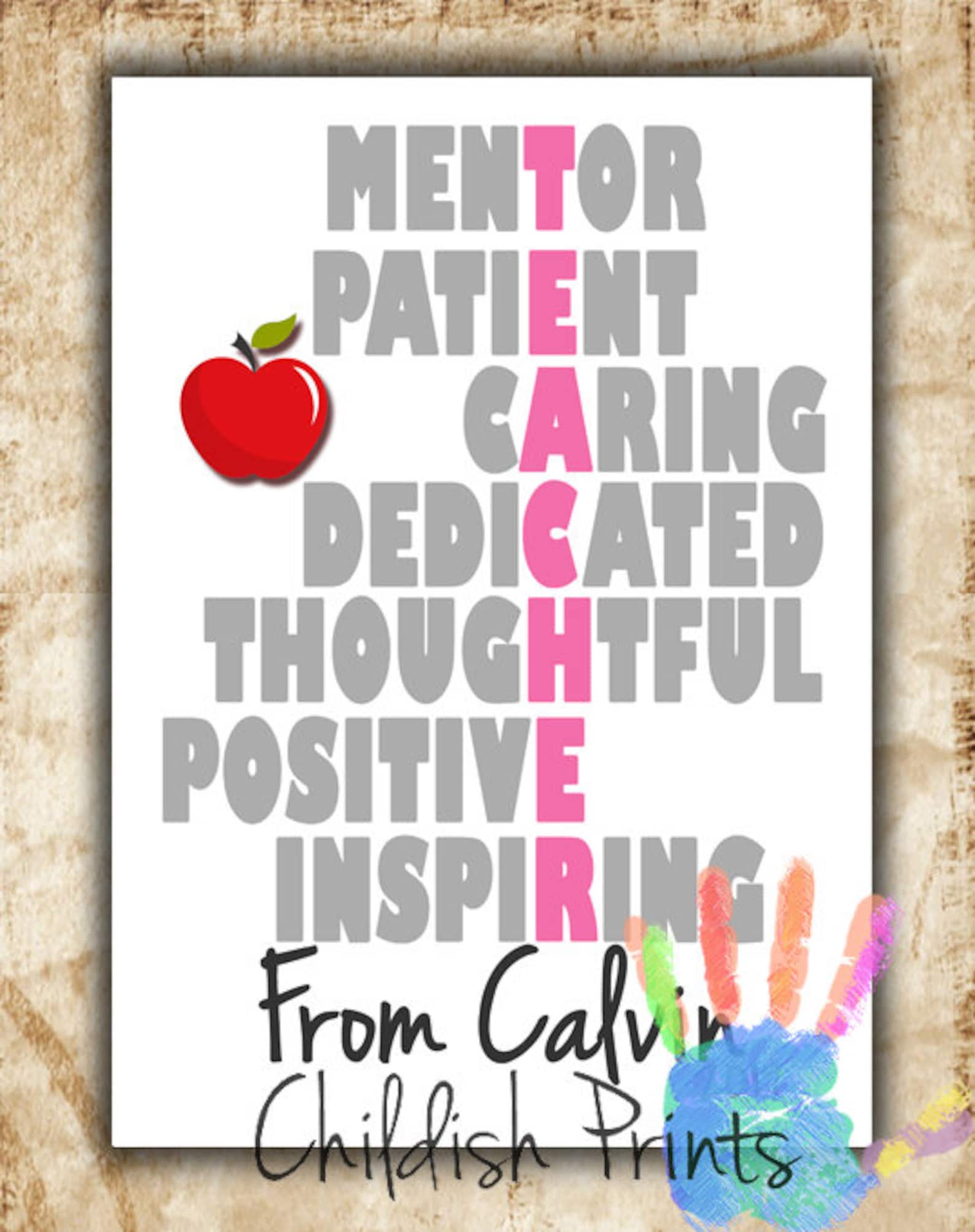 Custom acrostic poem TEACHER Print personalised Teacher gift | Etsy