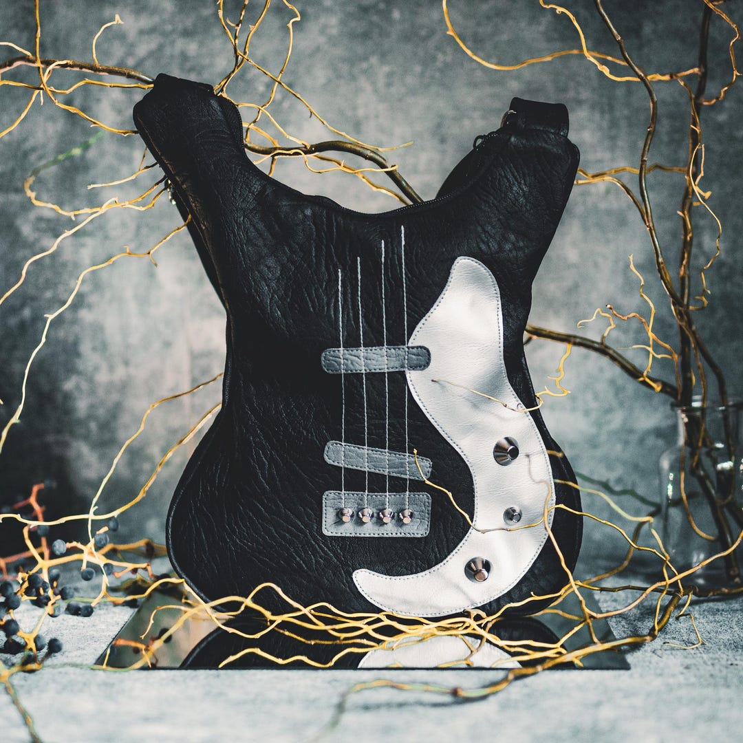 Bass Guitar Hobo Bag: Black Leather Crossbody Purse, Rocker Gift - Etsy