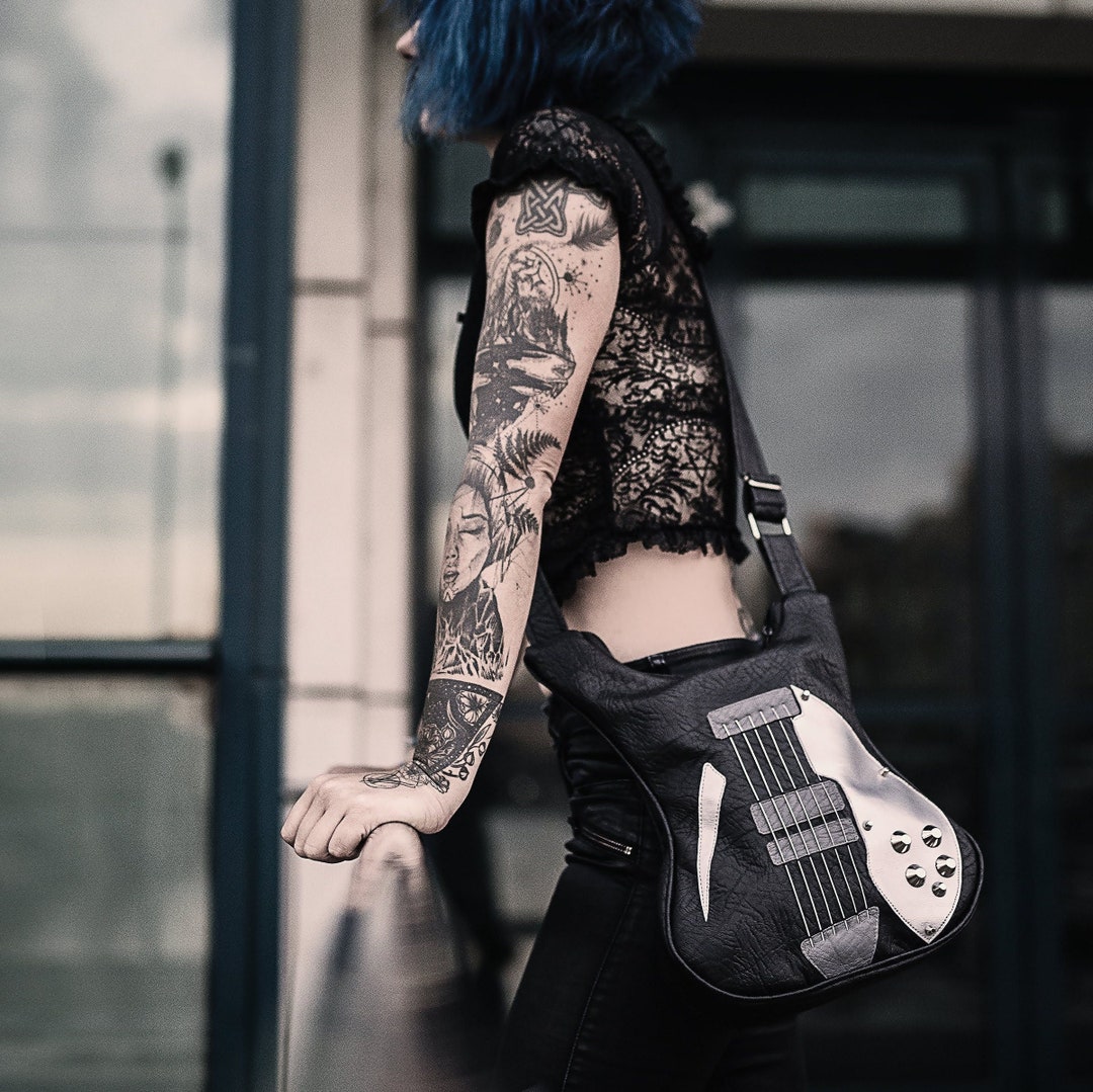 Unique Black Purse, Guitar Shaped Handbags Faux Leather, Handmade ...