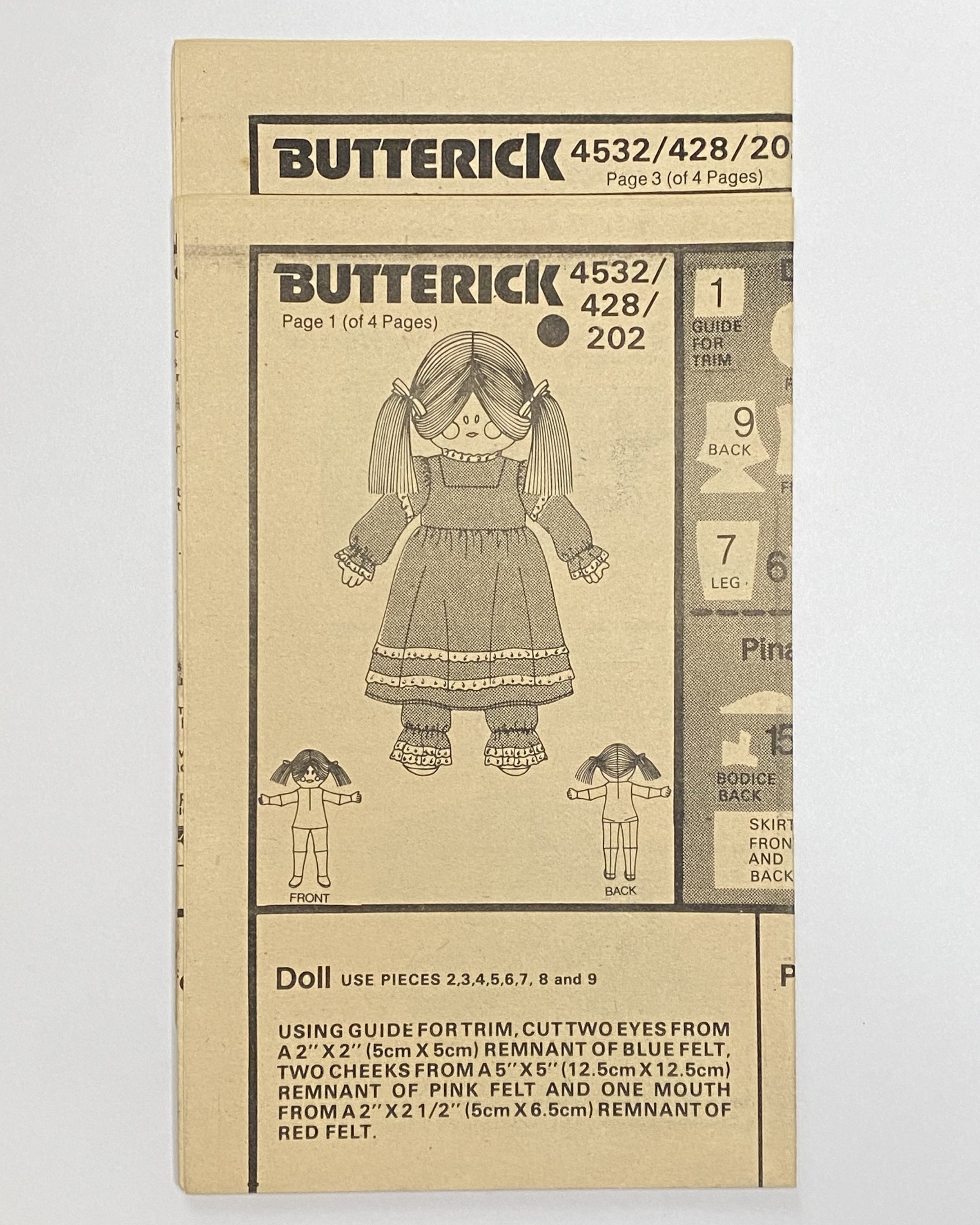 Butterick Craft 4532/428/202 80's Vintage Sewing Pattern - Etsy