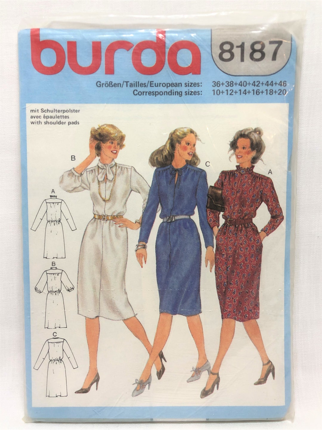 80's Dress Sewing Pattern, Burda 8187 - Etsy