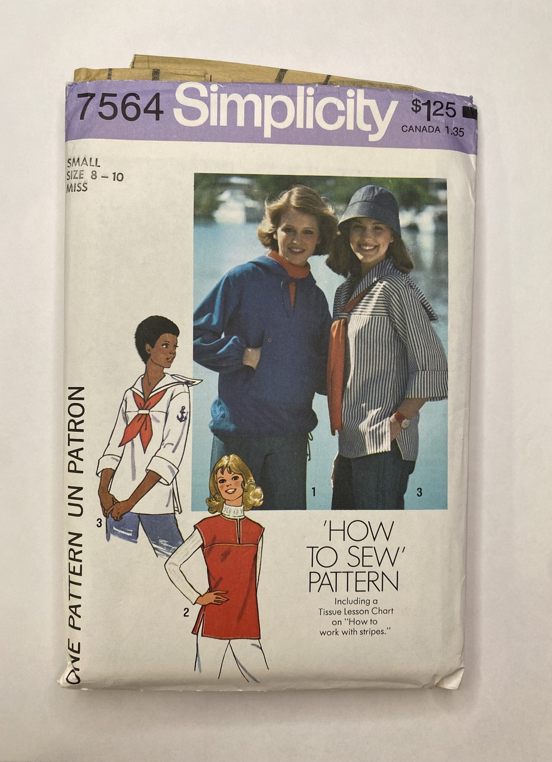 70's Cut Sewing Pattern, Simplicity 7564, Misses' Easy-to-sew Sailor ...