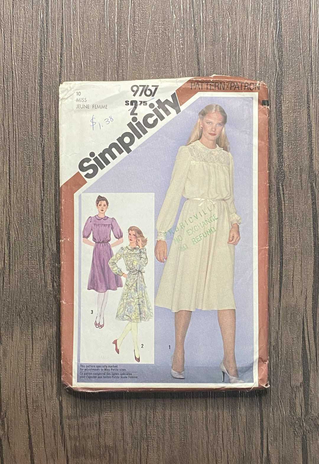 Simplicity 9767, 80's Cut Pattern for Misses' Pullover Dress, Size 10 ...