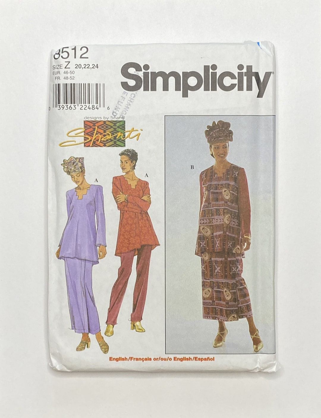 Simplicity 8512, 90's Sewing Pattern for Misses' African Tunic, Pants ...