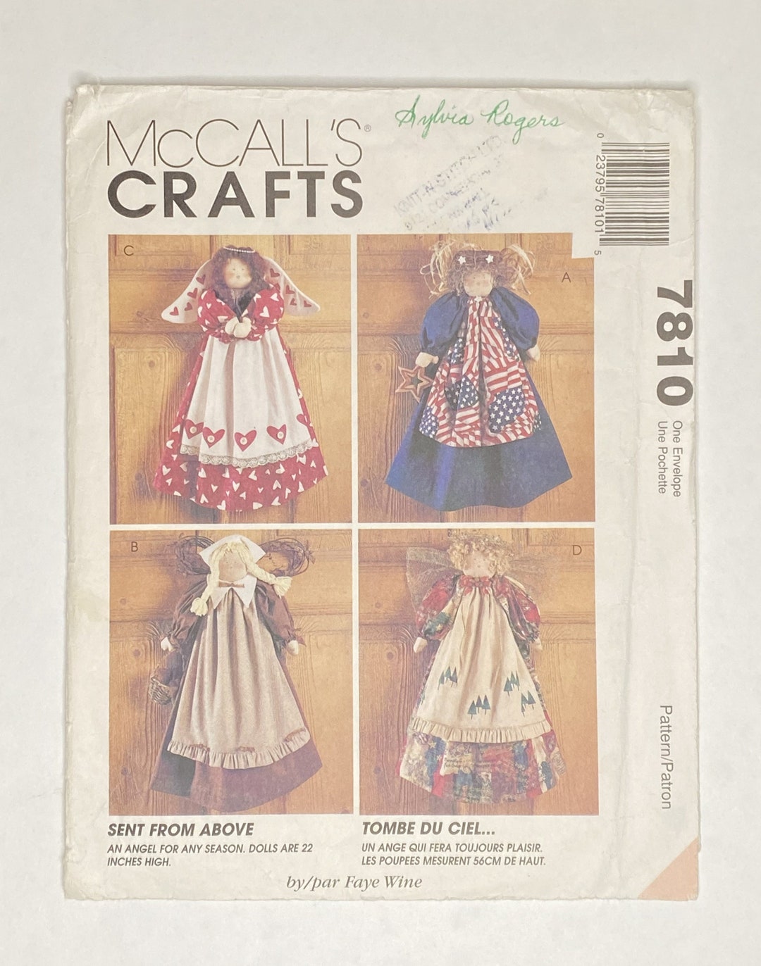 Mccall's Crafts 7810, 90's Sewing Pattern for Angel Dolls, Sent From ...