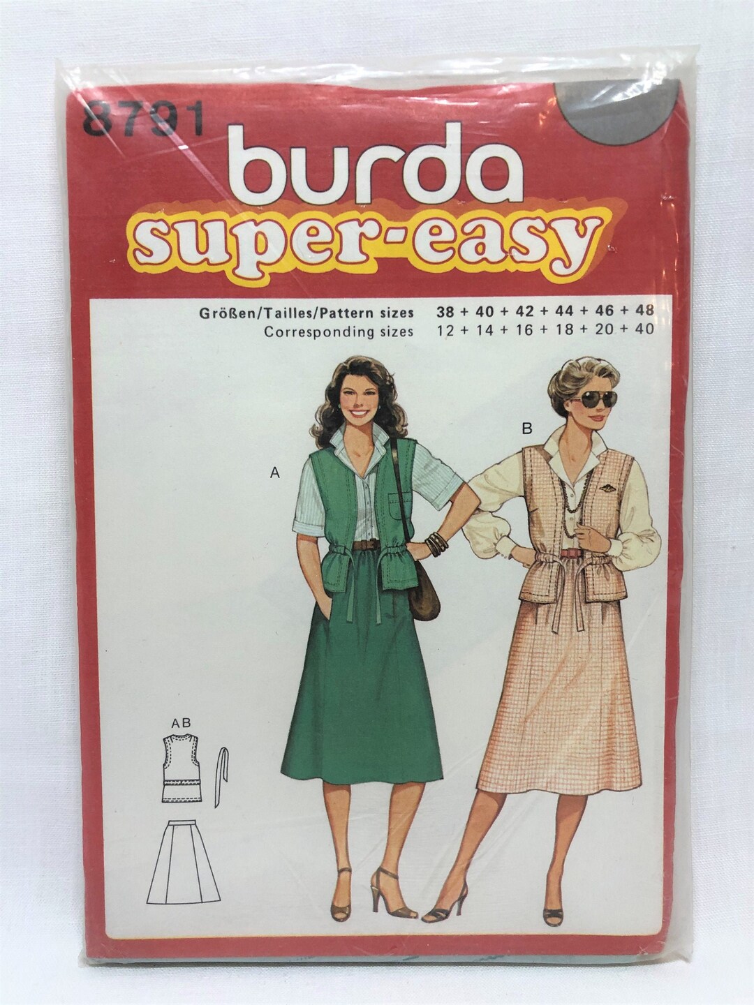 Misses' Vest & Skirt, 8791 Burda Super Easy, 80's Sewing Pattern - Etsy