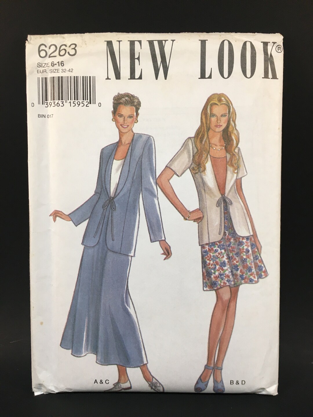 Misses' Jacket & Skirt, Size 6-16, New Look 6263, 90's Sewing Pattern ...