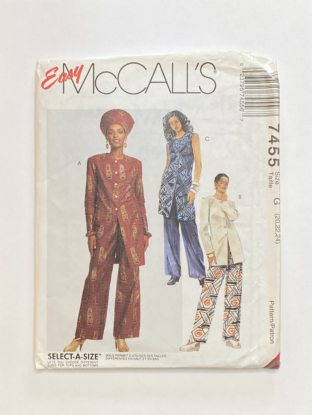 Easy Mccall's 7455, 90's Sewing Pattern for Women's African Tunic, Pull ...