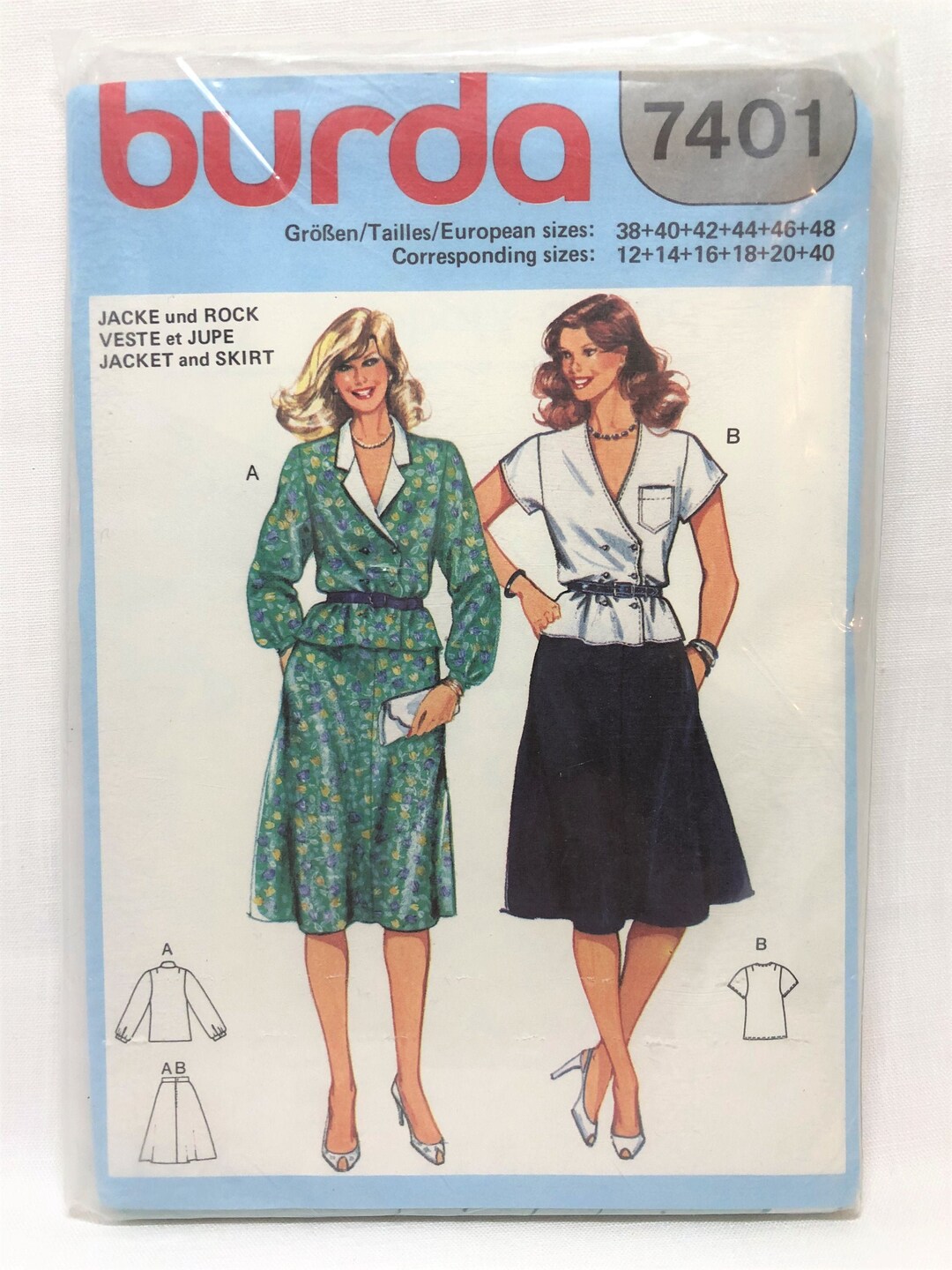 Burda 7401, 80's Vintage Sewing Pattern, Women's Tops & Skirt, European ...