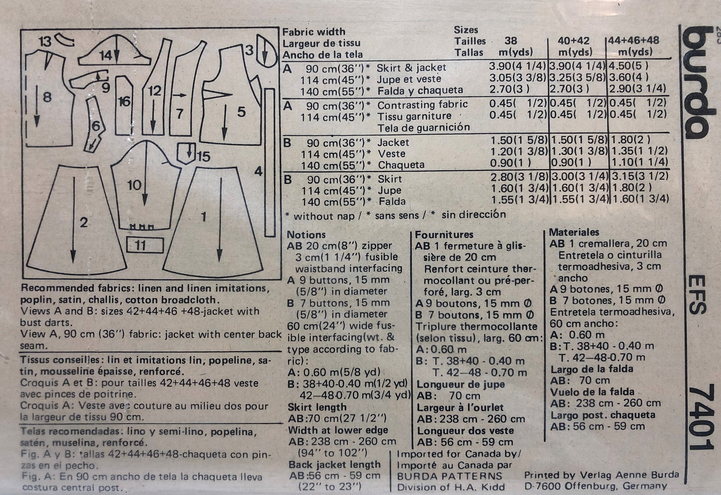 Burda 7401, 80's Vintage Sewing Pattern, Women's Tops & Skirt, European ...