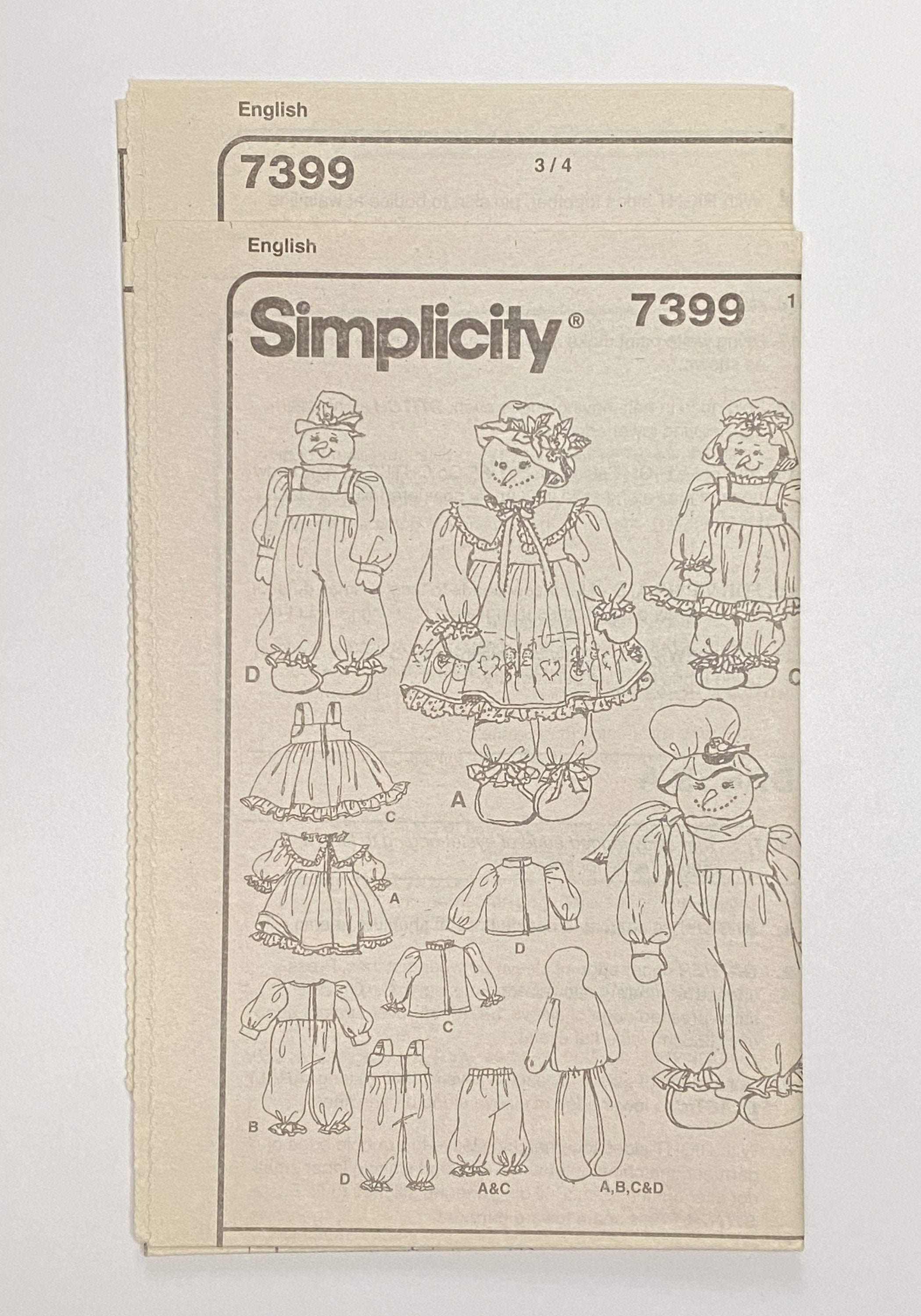 Snowman & Snow Woman in Two Sizes, Simplicity Holiday 7399 Sewing ...