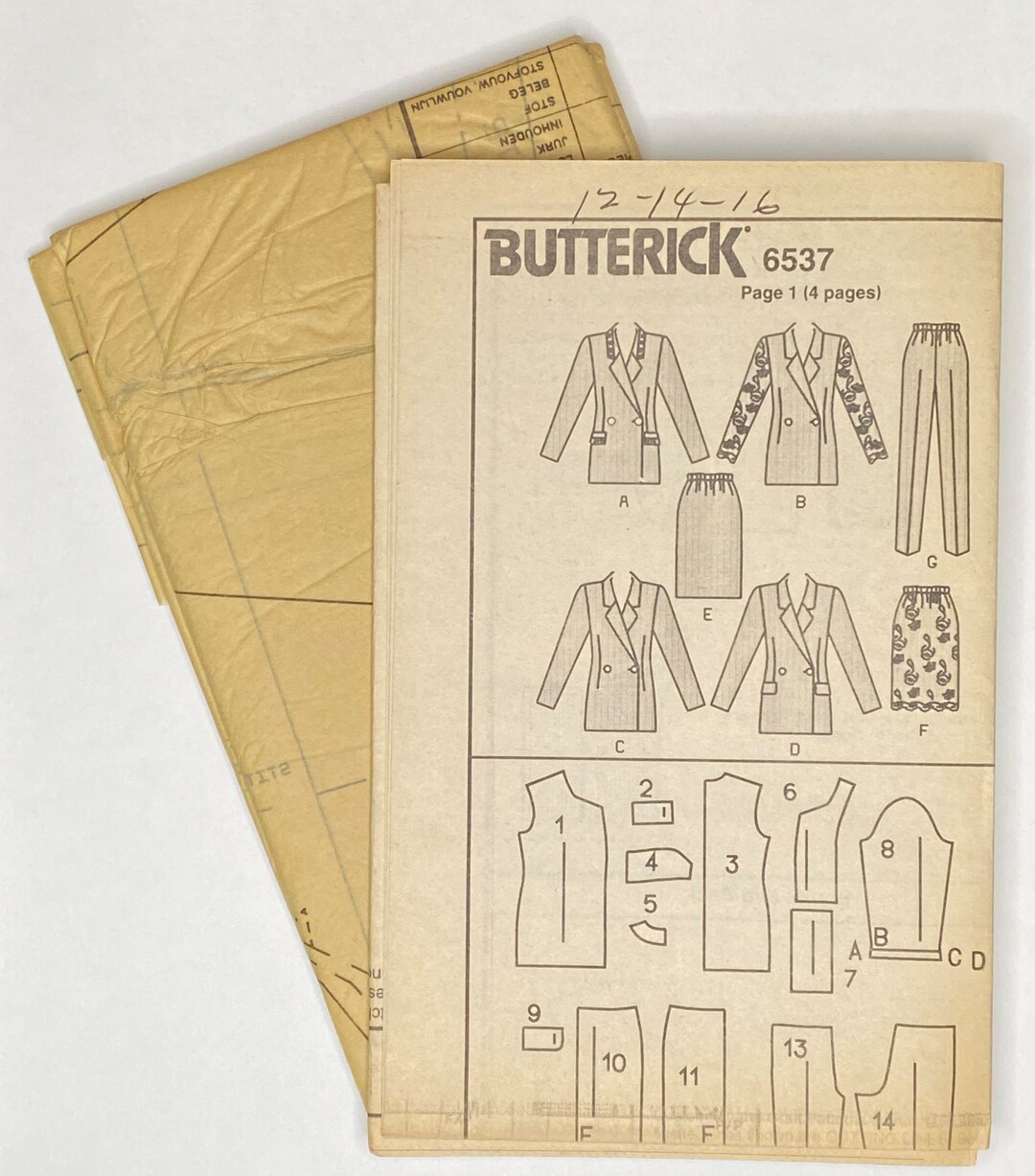 Butterick Classics 6537, 90's Fast & Easy Suit Sewing Pattern, Misses ...