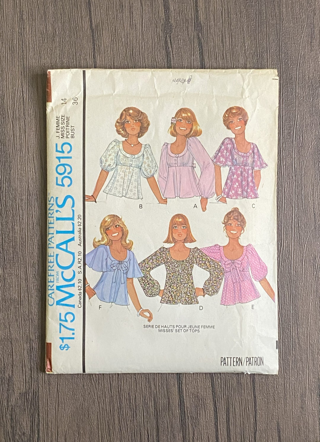 Mccall's 5915 Sewing Pattern for Misses' Tops, Size 14 Bust 36 Inches ...