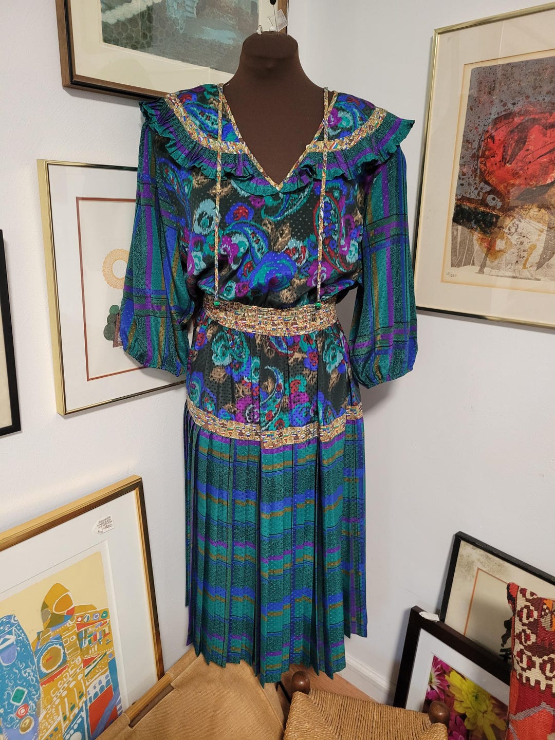 Vintage 1980's Assorti for Susan Fries Flowing Pleated Bottom Dress - Etsy