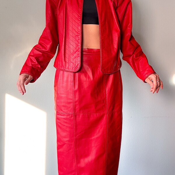 Red Leather Suit - Etsy