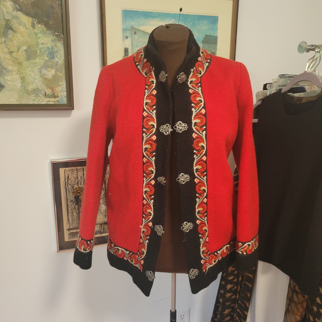 Vintage Norwegian Red and Black Traditional Jacket 100% Wool - Etsy