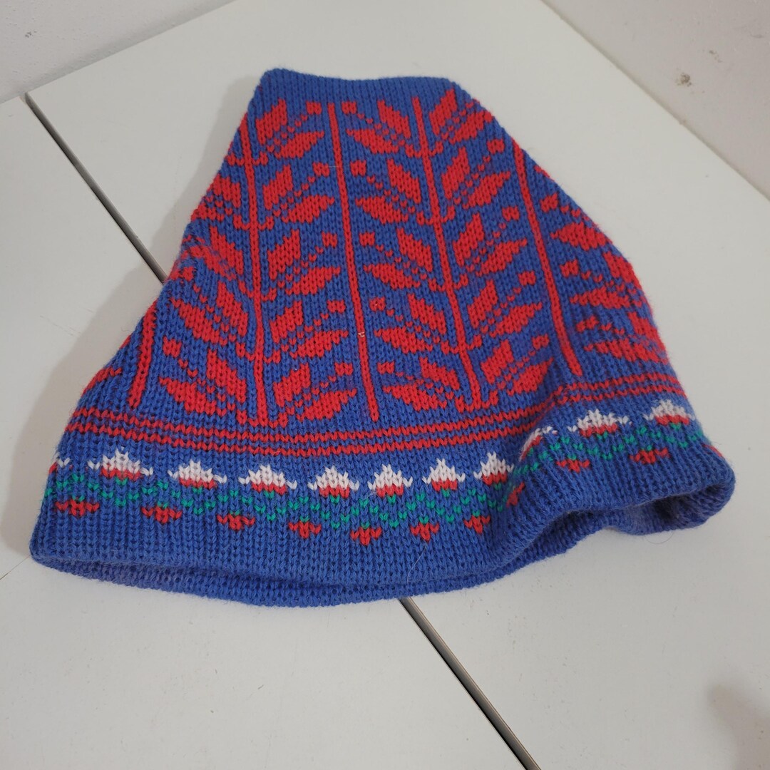 Vintage 70's Smiley Ski Hat in Blue All Wool With Inner Headband Lining ...