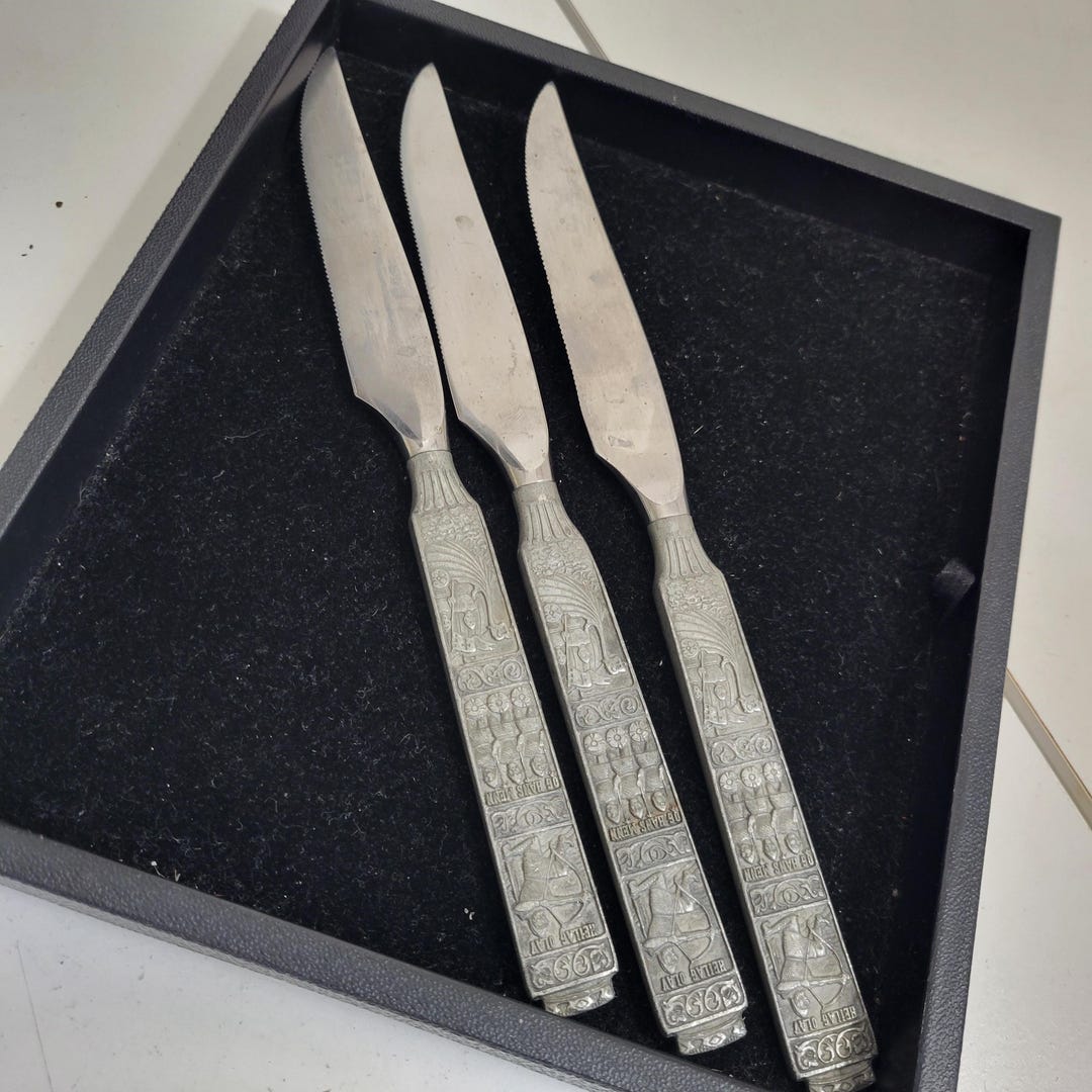Three Toffte Tin Pewter Steak Knives Norway Viking Design - Etsy