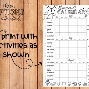 Printable Summer Calendar Poster | 18x24 and 24x36 | Summer Activities ...