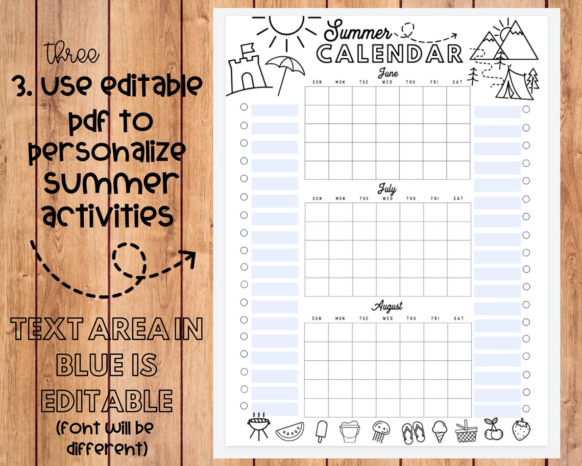 Printable Summer Calendar Poster | 18x24 and 24x36 | Summer Activities ...