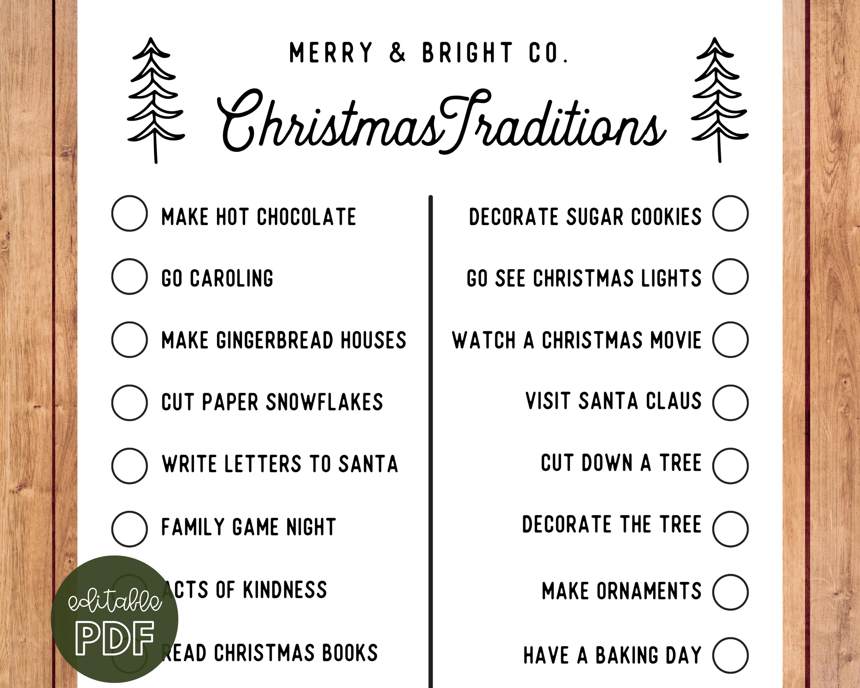 Christmas Traditions Poster: Advent Calendar Checklist (editable PDF ...