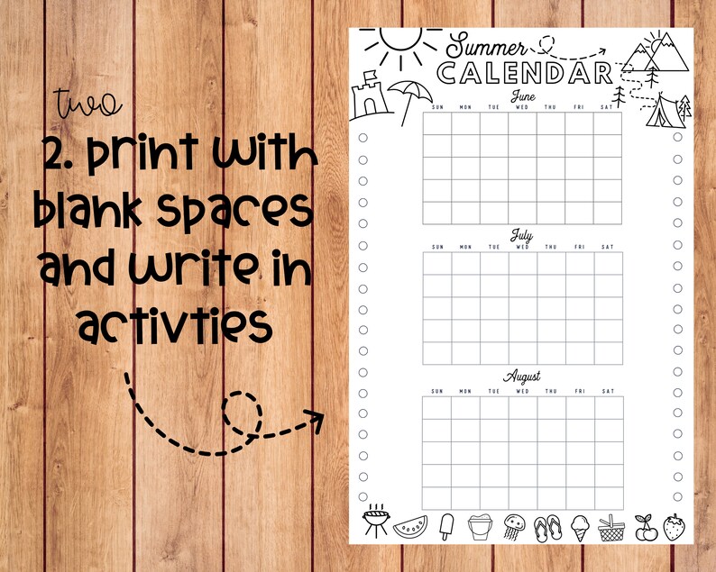 Printable Summer Calendar Poster | 18x24 and 24x36 | Summer Activities ...