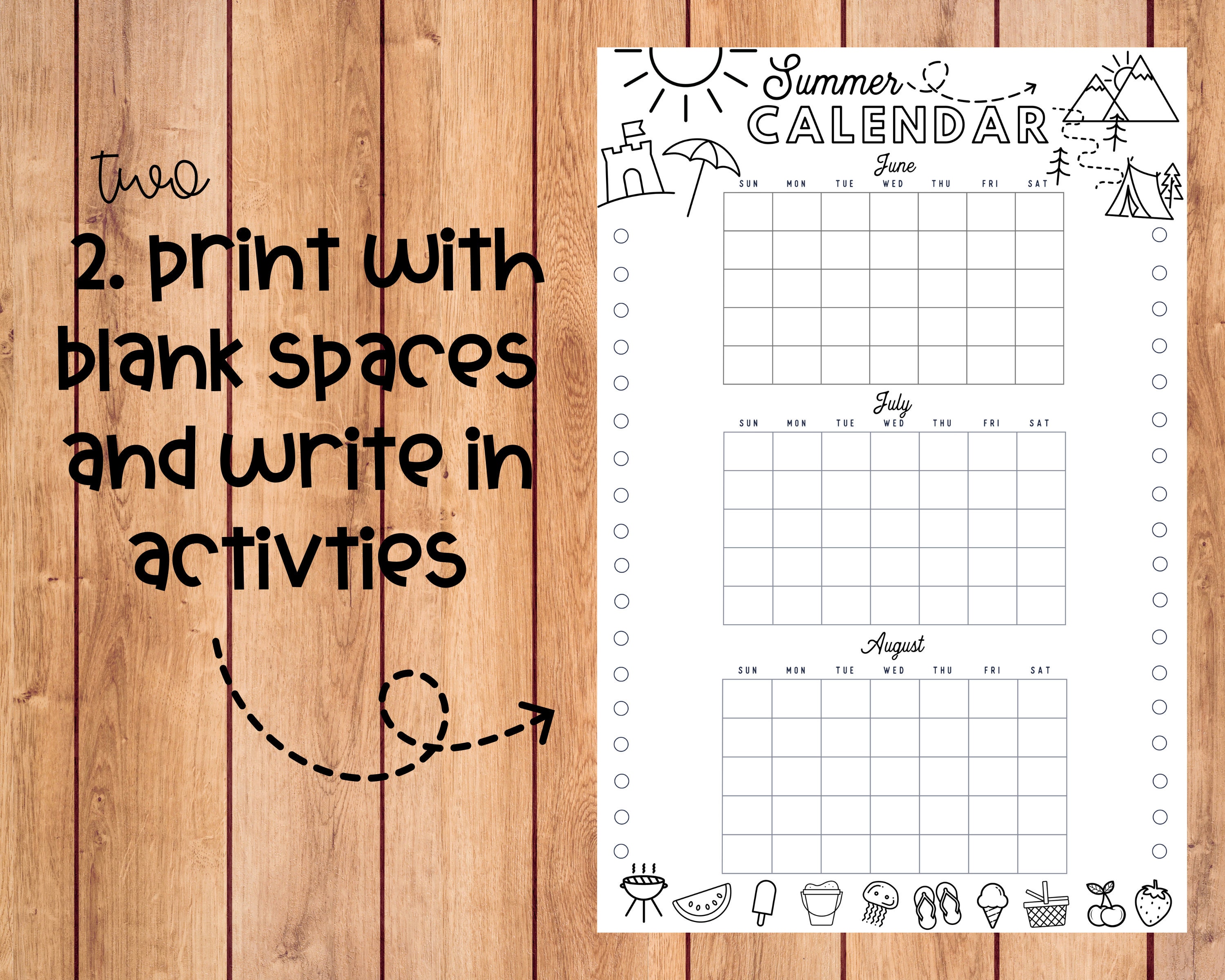 Printable Summer Calendar Poster | 18x24 and 24x36 | Summer Activities ...