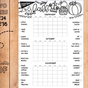 Printable Fall Bucket List Poster | 24 X 36, 18 X 24 | Fall Calendar ...