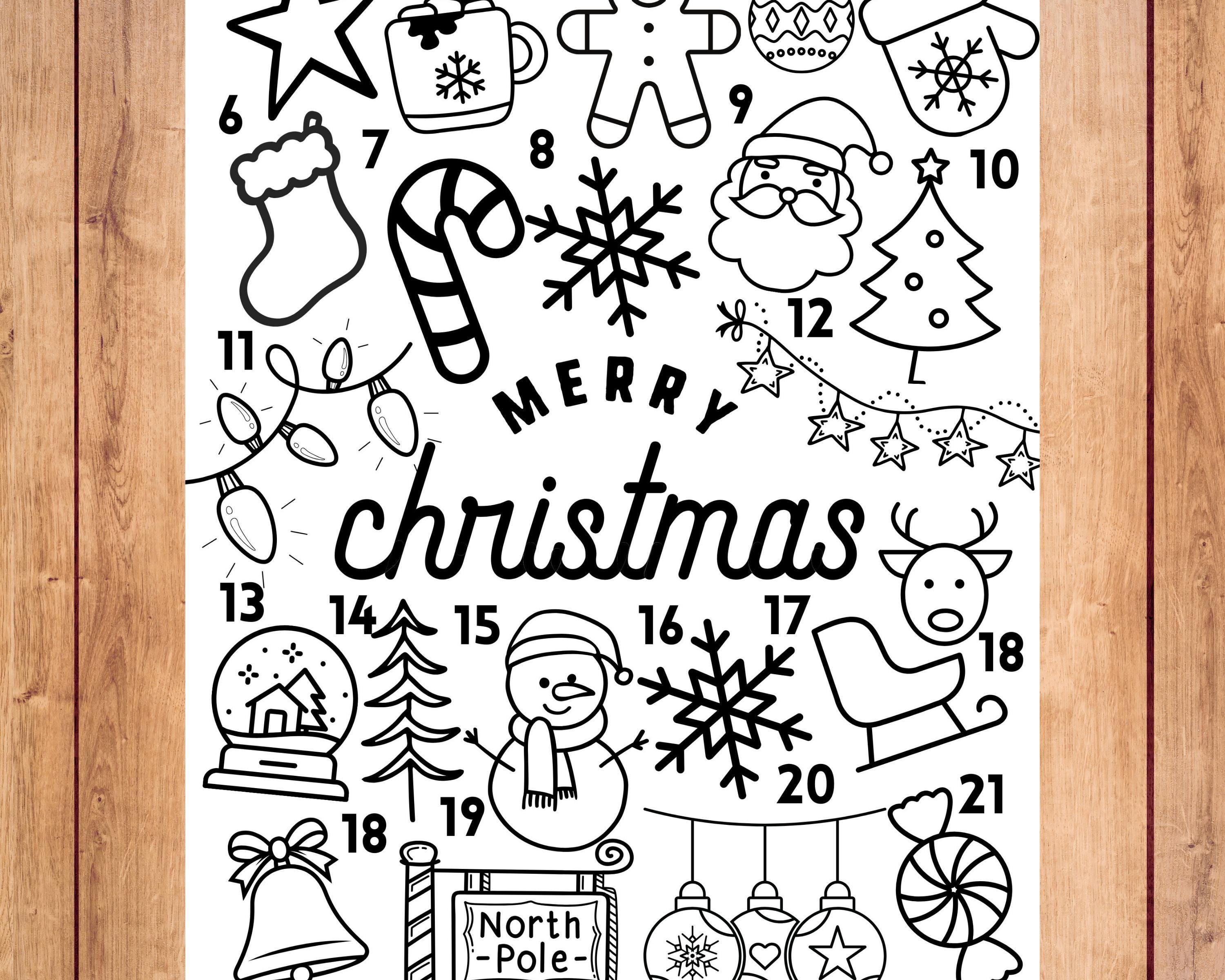 Christmas Countdown Coloring Page, Advent Calendar Printable for Kids ...
