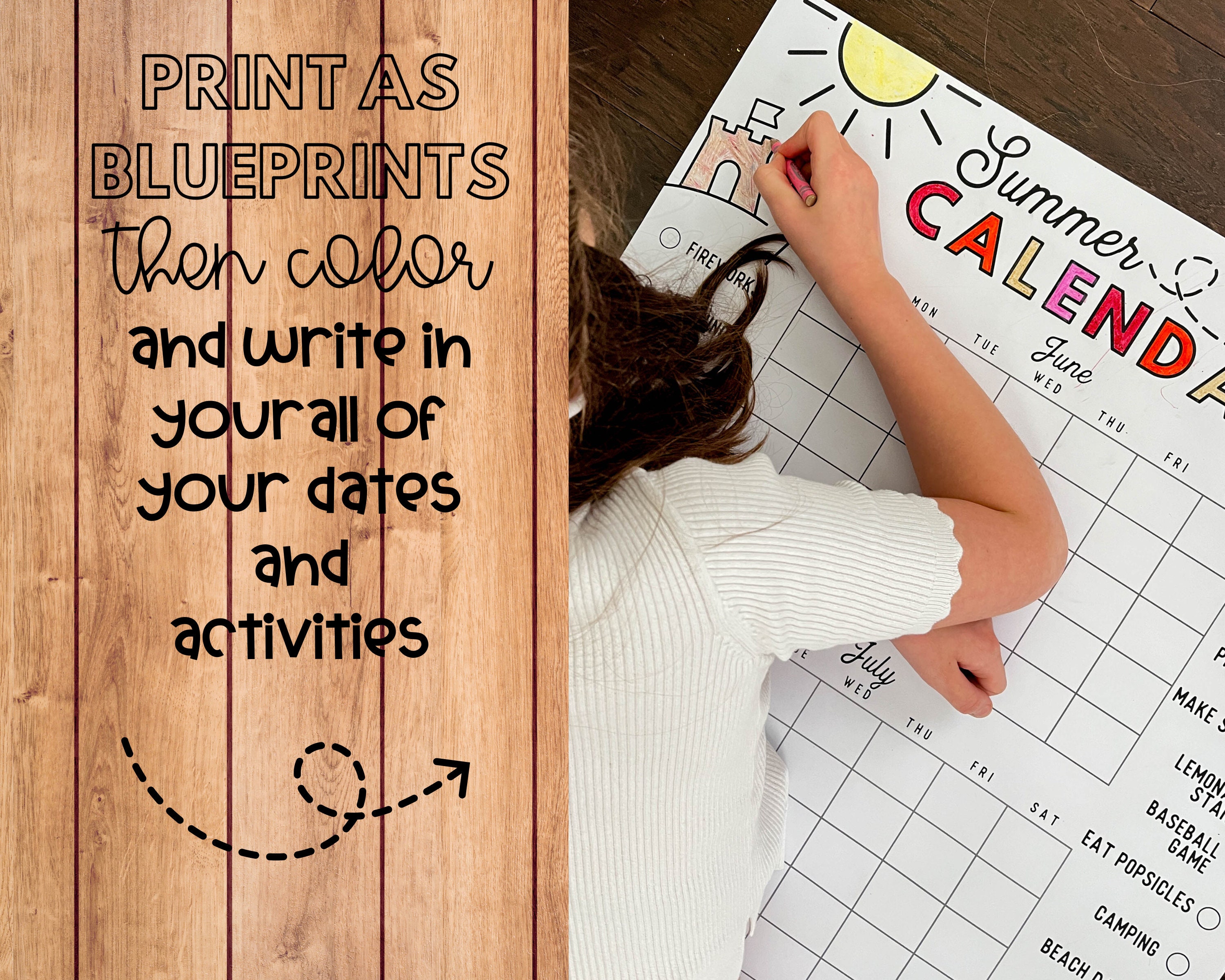 Printable Summer Calendar Poster | 18x24 and 24x36 | Summer Activities ...