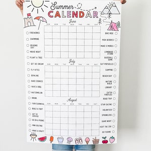 Printable Summer Calendar Poster | 18x24 and 24x36 | Summer Activities ...